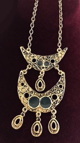 Vintage ISRAEL Modernist Brutalist enamel Gold tone Fringe pendant Long ...