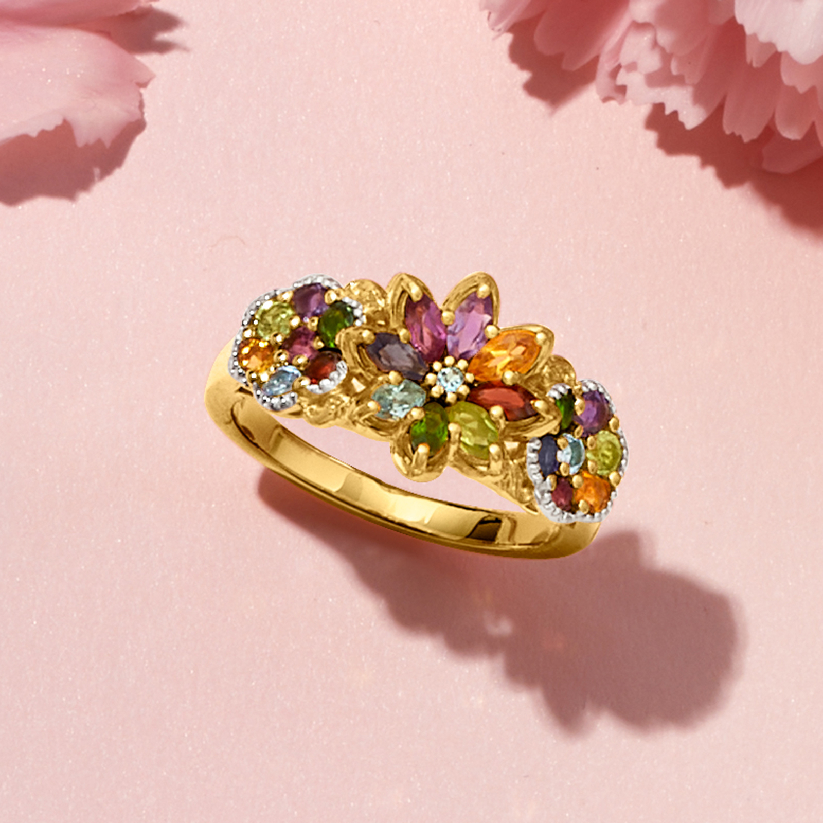 Ross-Simons 1.34 ct. t.w. Multi-Gemstone Floral Ring in 18kt Gold Over ...