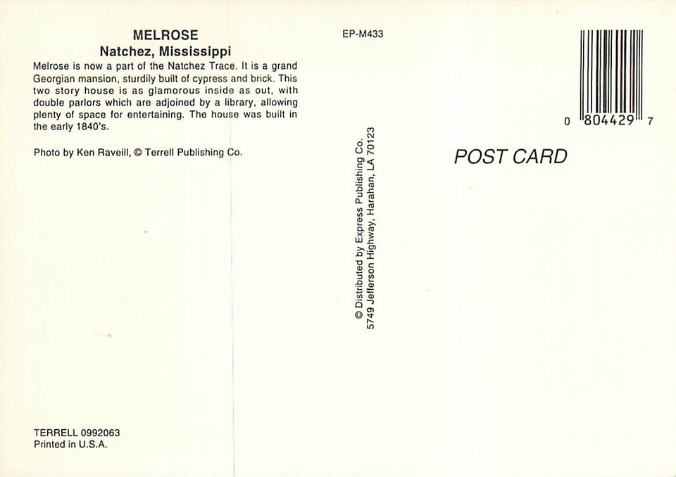 Postcard Antebellum Melrose House, Natchez, Mississippi | eBay