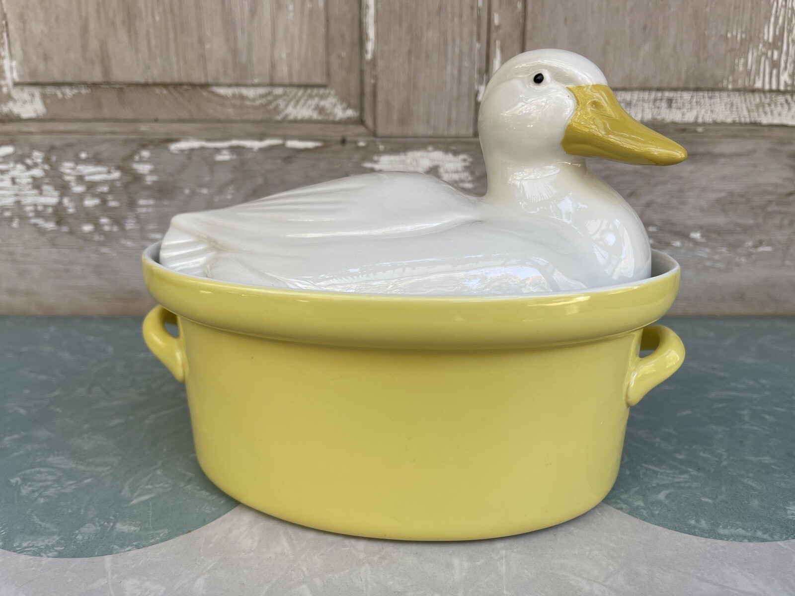 Hall Carbone White Duck on Nest Covered Casserole Yellow Soup Tureen ...
