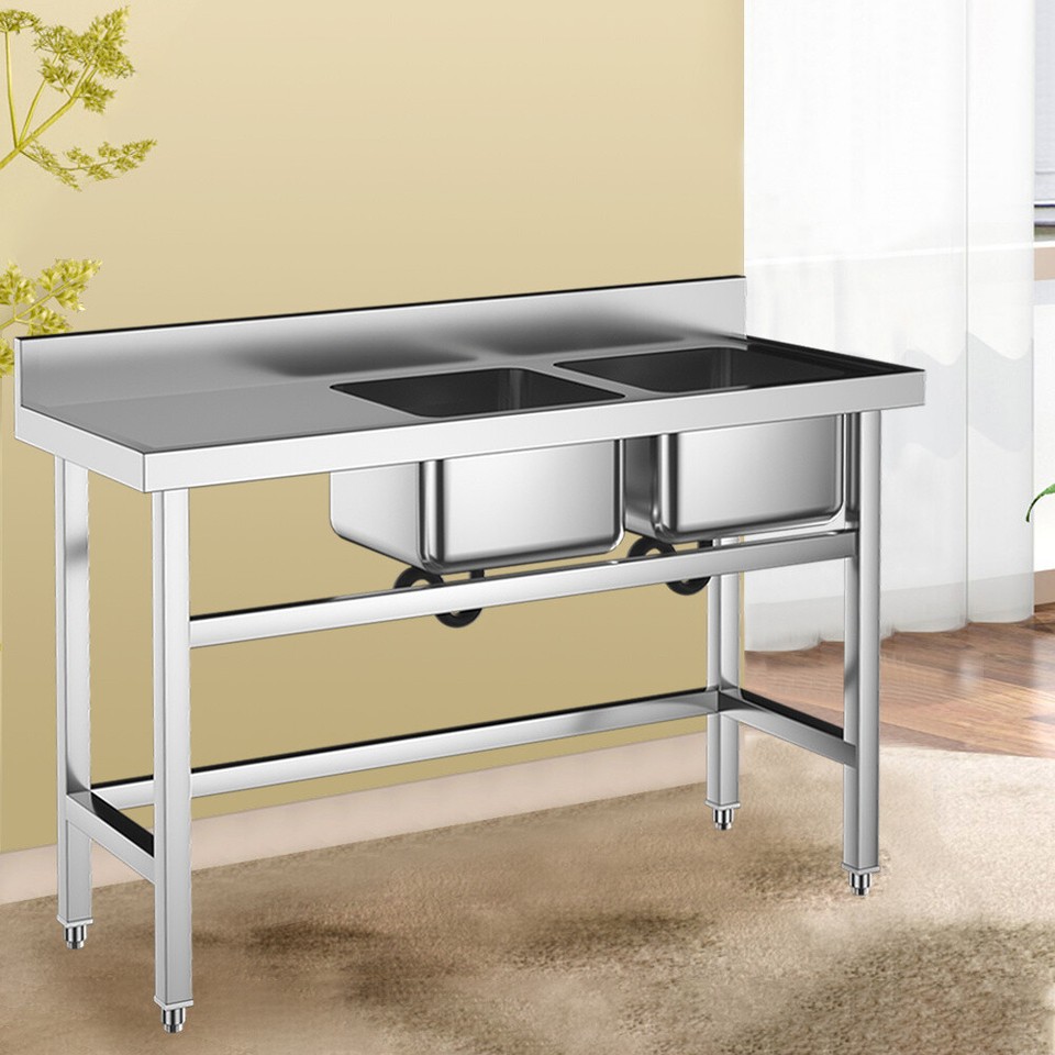 Commercial Kitchen Sink Catering Stainless Steel Double Bowl Left Hand ...