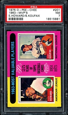 1975 TOPPS OPC O PEE CHEE #201 Sandy Koufax & Elston Howard 1963 MVP ...