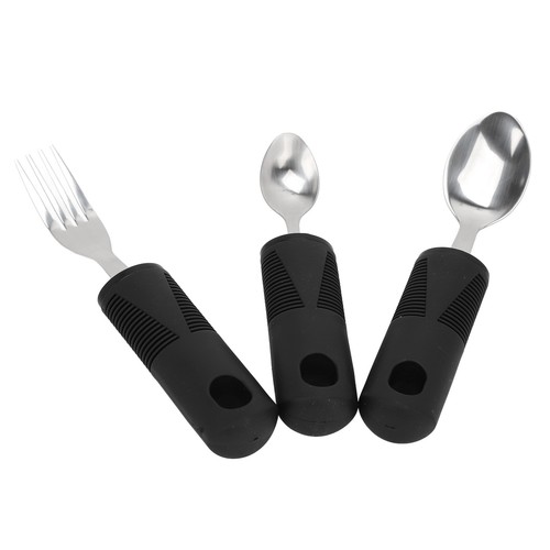 3Pcs Adaptive Utensils Stainless Steel Wide Rubber Handle Anti Shaking ...
