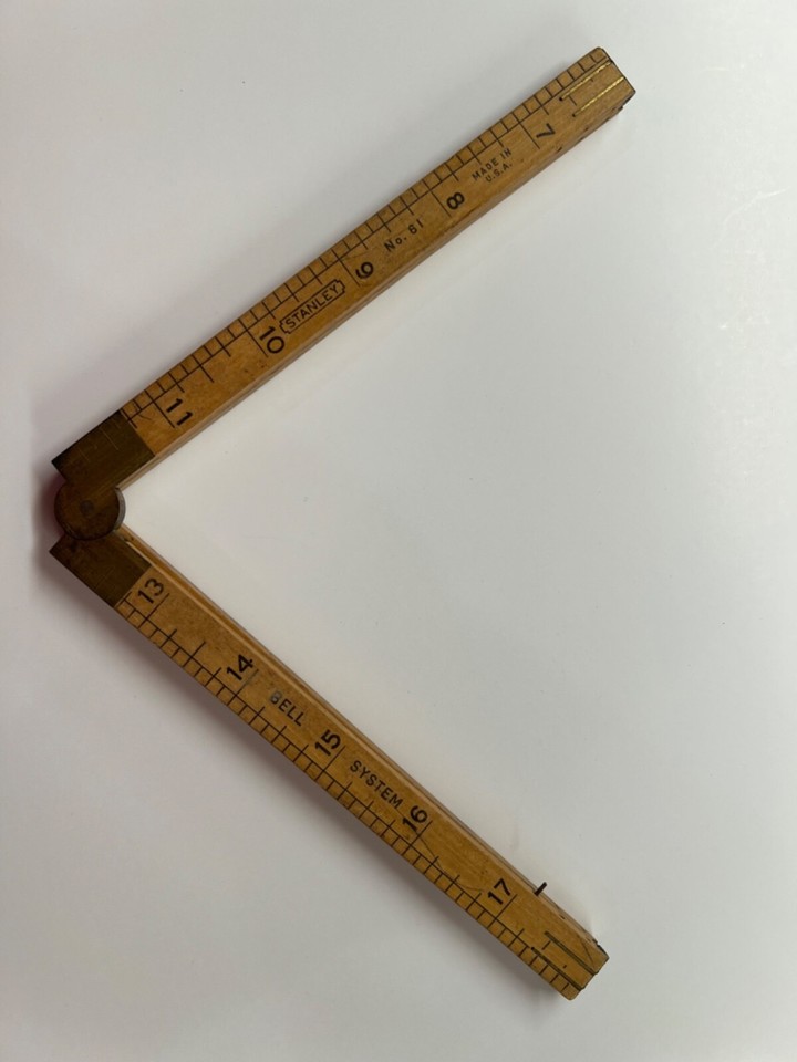Vintage Stanley -Bell System No 61 Folding Box Ruler Wood Brass 24 ...