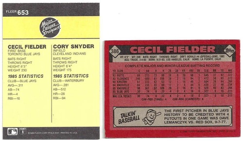 1986 Topps & Fleer CECIL FIELDER Rookie Cards - 2 Card Lot | eBay