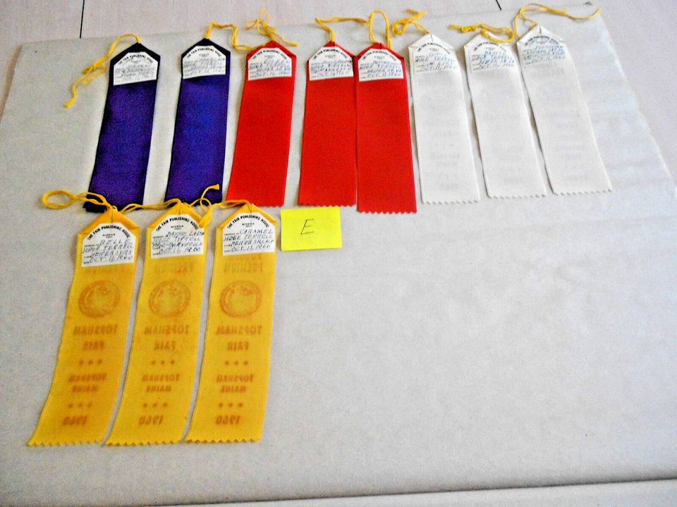 Vintage 11 Topsham Maine Premium Fair Ribbons - 1960 w Exhibitor Tags ...