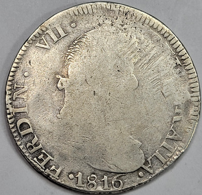 1816 Mexico Silver 8 Reales ZACATECAS Mint Provisional War Issue Rare ...