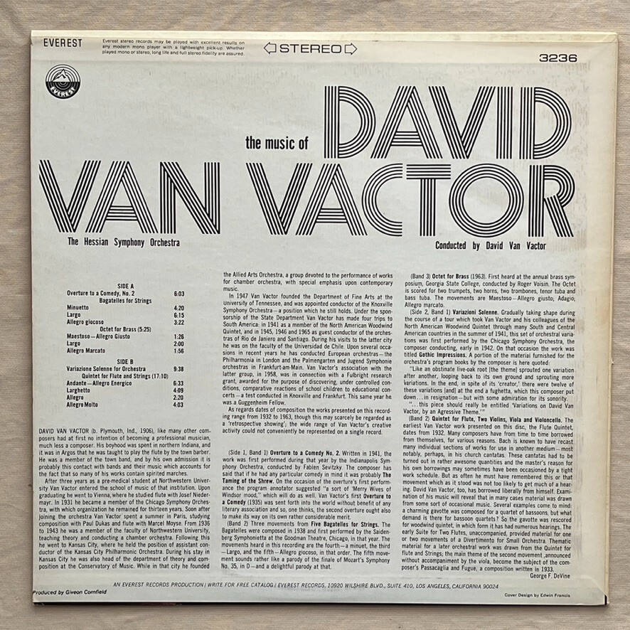 DAVID VAN VACTOR The Music Of - 1969 Vinyl LP Everest SDBR 3236 - VG+ ...