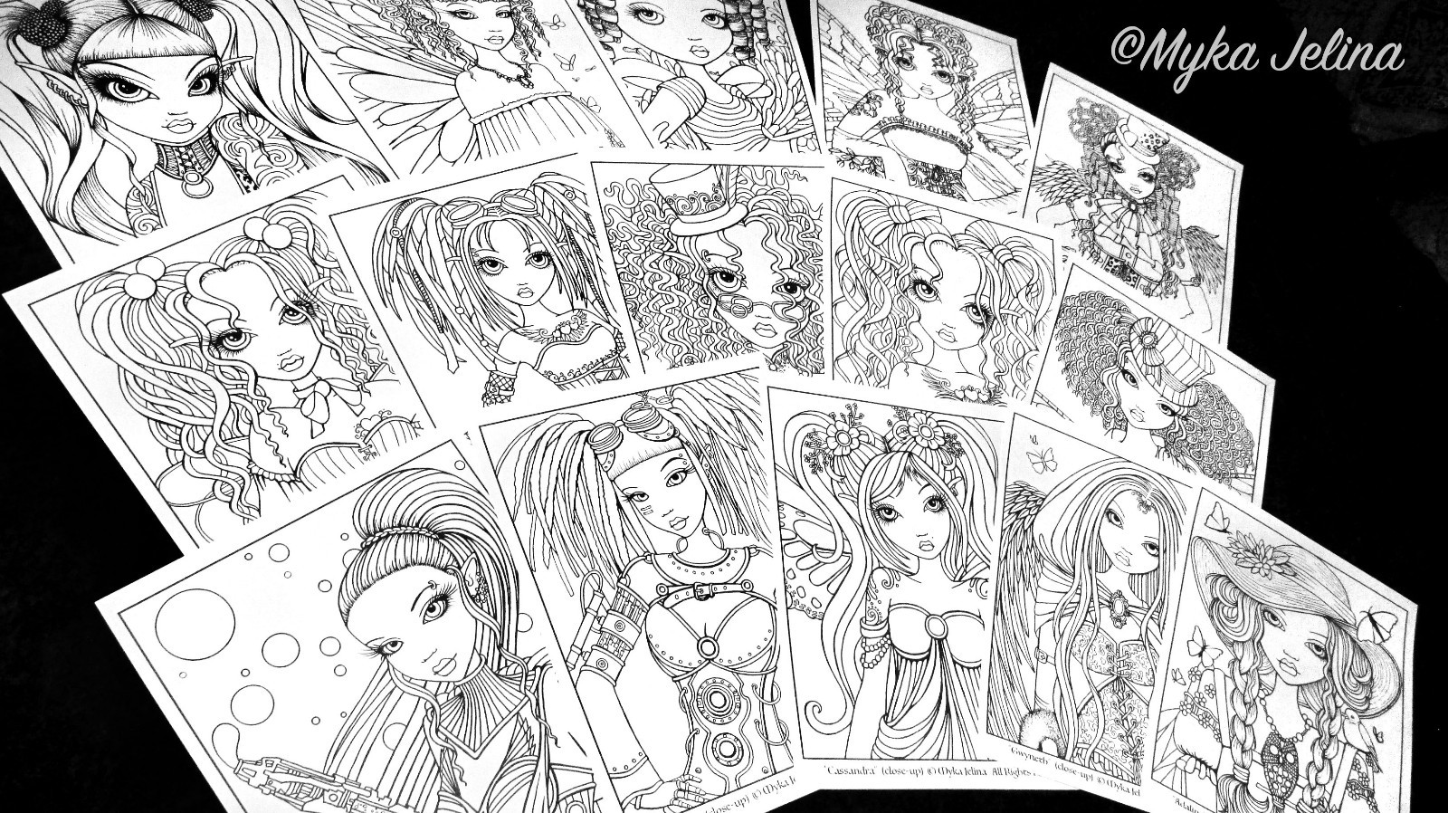 Myka Jelina Coloring Pages Fairy Faces Fantasy Art Big Eyed Fae Line ...