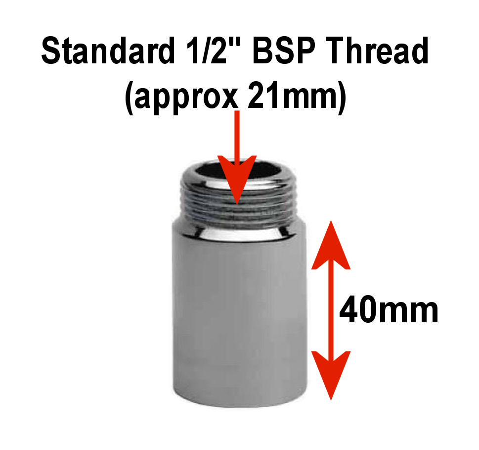 PAIR of Chrome Bib Tap Extensions Fixed Length 1/2" x 40mm Male to ...