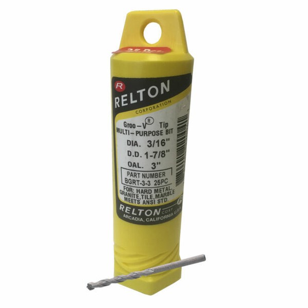 Relton GRT3-3-25 3/16 x 3 inch long Groo-V Tip Granite Drill Set - 25 ...