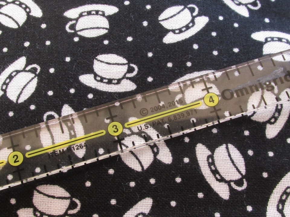 Mary Engelbreit Tea Coffee Cup Toss BLACK Cotton Fabric BTHy half yard ...