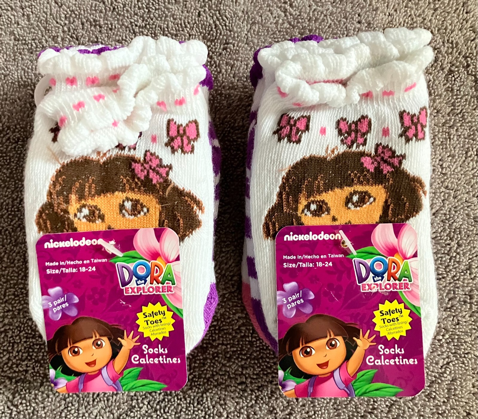 Dora The Explorer - 6 Pair of Safety Toe Socks Calcetines ( 18-24 ...