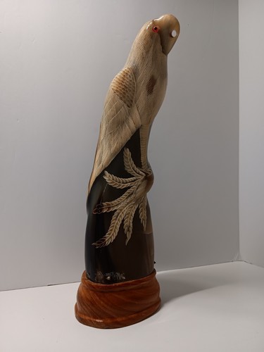 Unique Hand Carved Horn Parrot Parakeet Tropical Detailed Statue ...