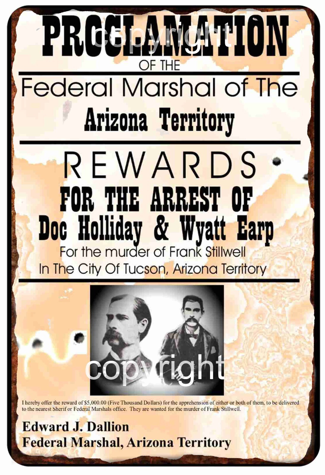 Wanted Poster For Murder Wyatt Earp Doc Holliday Of Tombstone Tin Sign ...