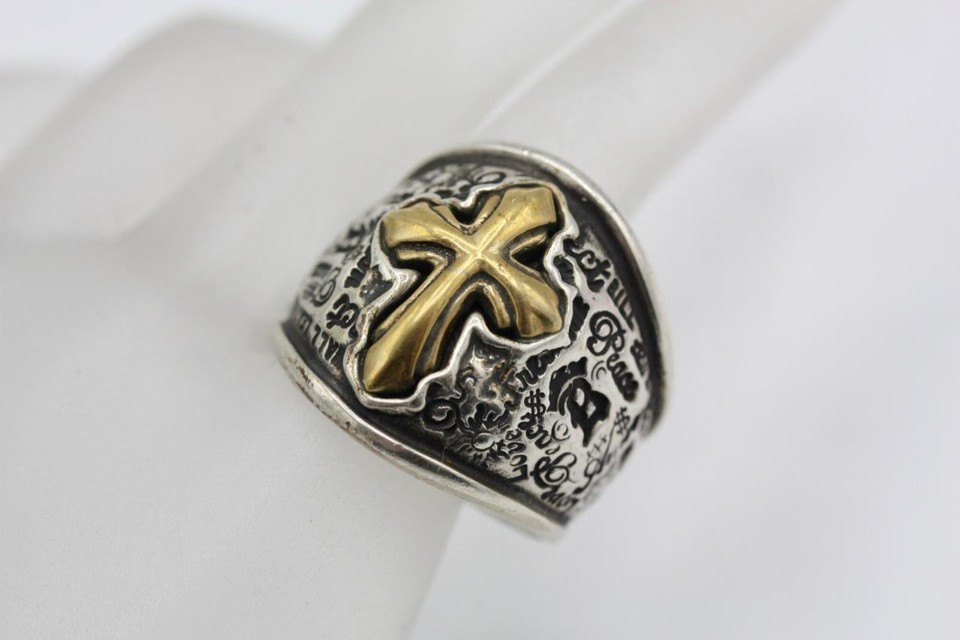Bill Wall BWL Sterling Silver Brass Cross Graffiti Dome Ring 11 | eBay