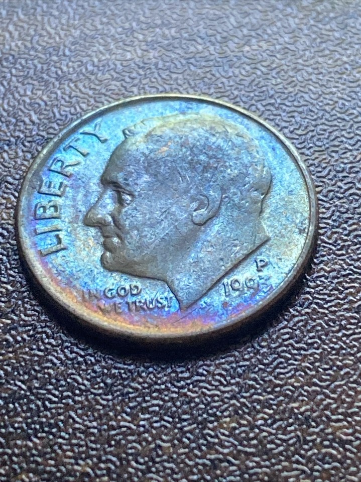 1993 P Roosevelt Dime Actual Coin One-of-a-kind Radiant Blue Tone ...