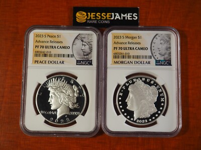 2023 S PROOF SILVER PEACE & MORGAN DOLLAR NGC PF70 ULTRA CAMEO ADVANCE ...