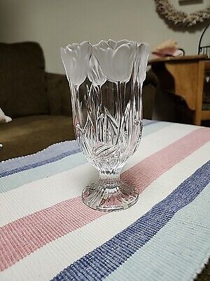 Vintage Block Lead Crystal Frosted Tulip Hurricane Vase/Candle Holder 7 ...
