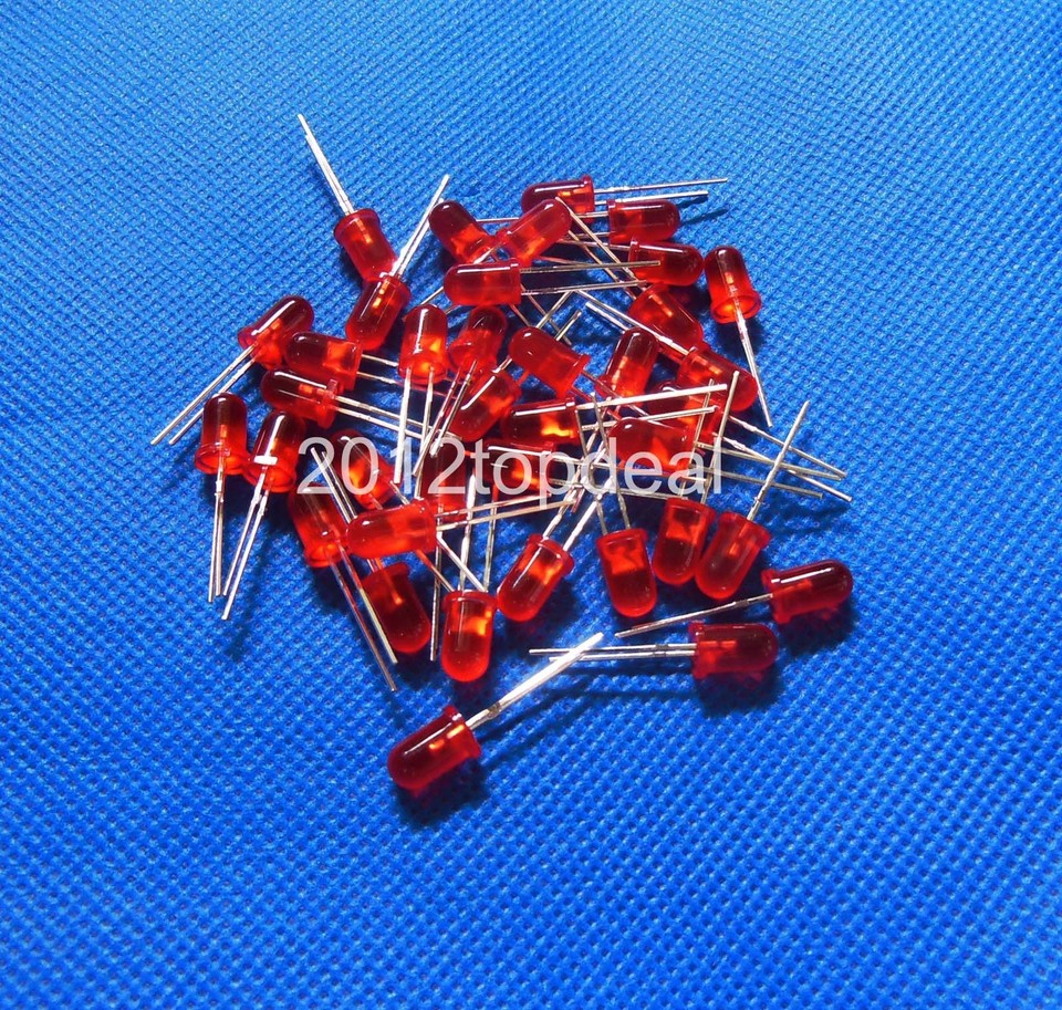 10 100 1000pcs 5mm diode 2pin Round white/red/blue/green/yellow LED ...