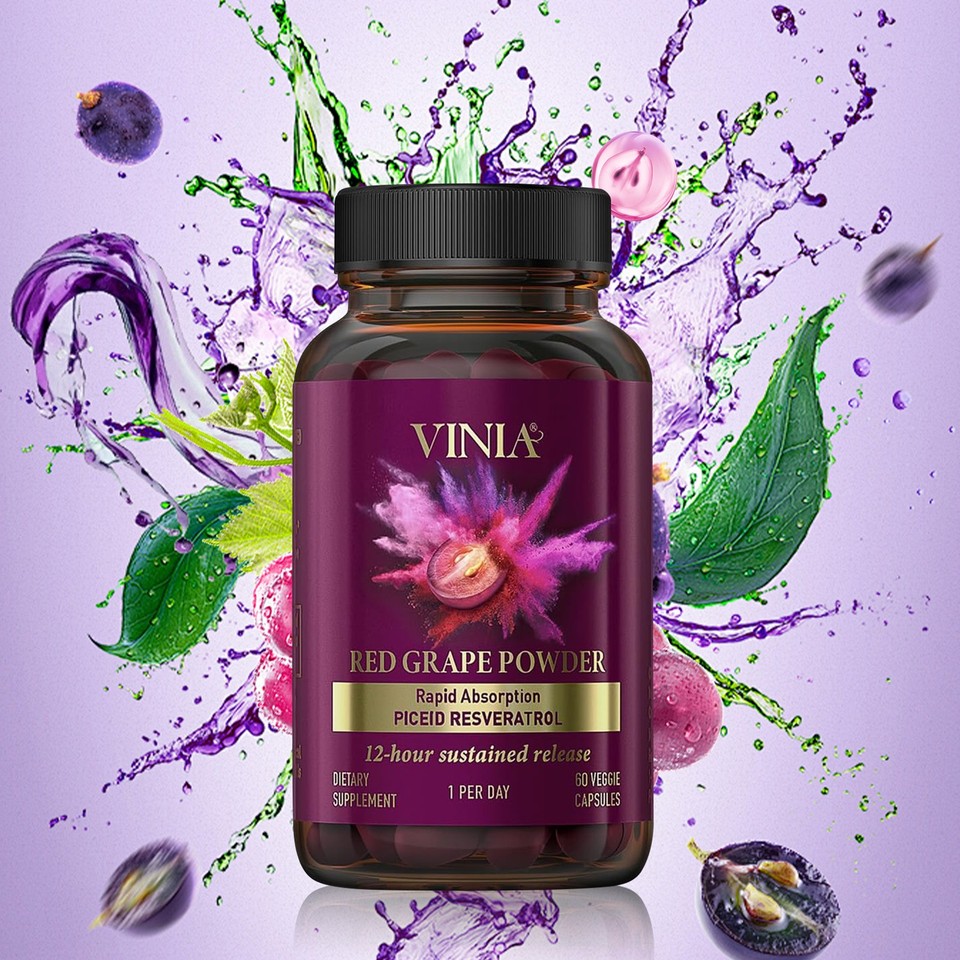 Vinia Red Grape Powder Rapid Absorbtion Piceid Resveratrol 30 Veggie ...