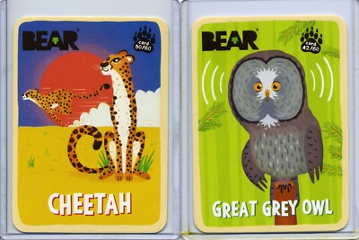 2 Bear Snack Animal Cards - #42 Great Grey Owl and #50 Cheetah | eBay