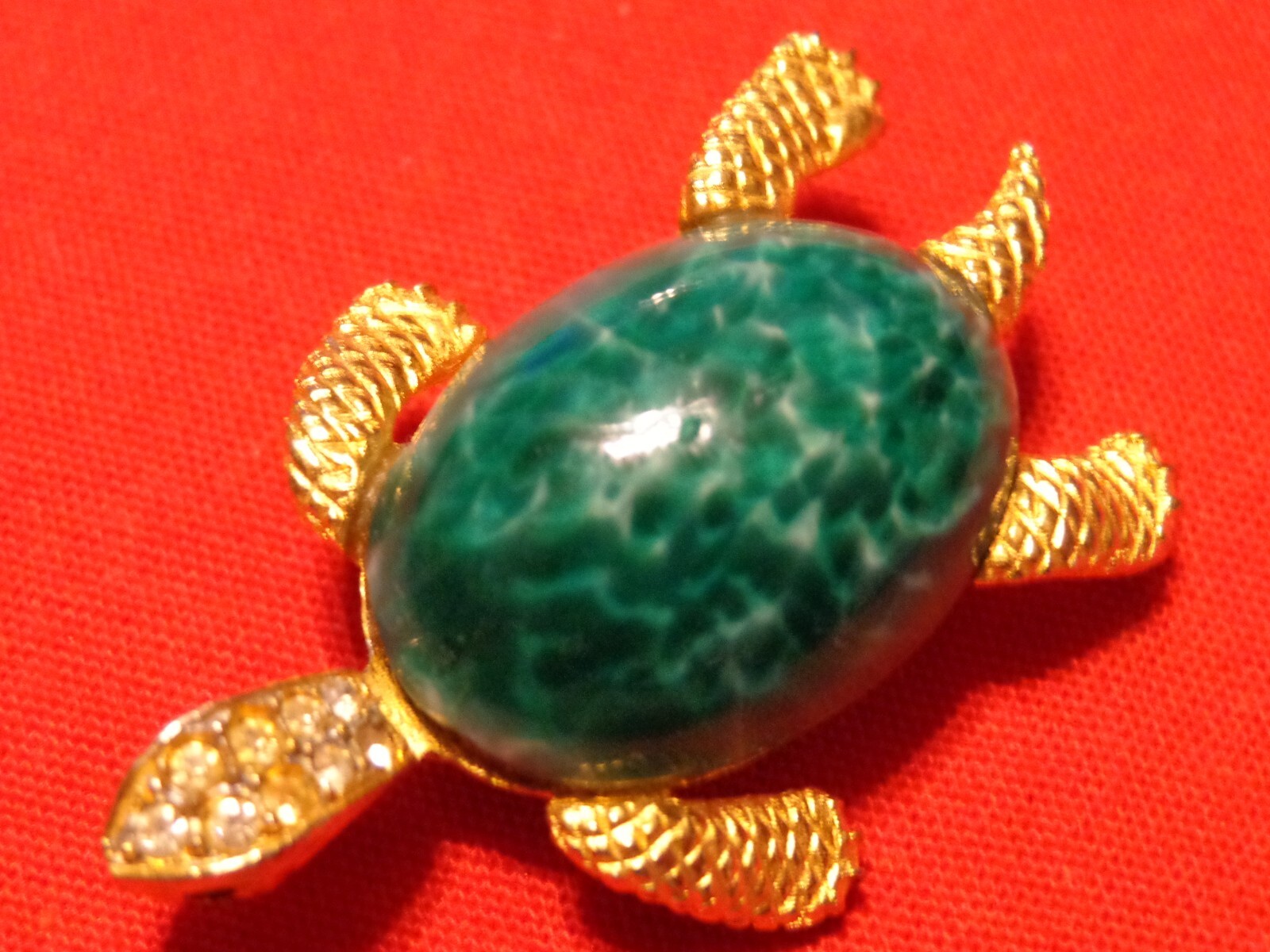 ANTIQUE TURTLE PIN BROOCH DIAMONDS RHINESTONES & GREE… - Gem