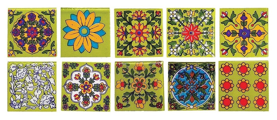 Decorative Handmade Traditional 2 x 2 inch Ceramic Tiles Multicolor ...