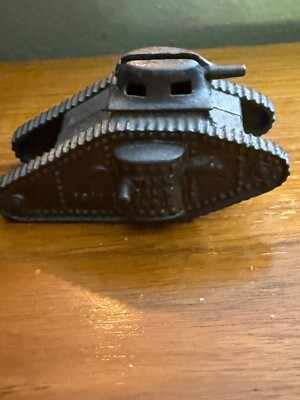 ORIGINAL ANTIQUE 1918 WW1 CAST IRON TOY TANK BANK MILITARY U.S.A. 4.5x2 ...