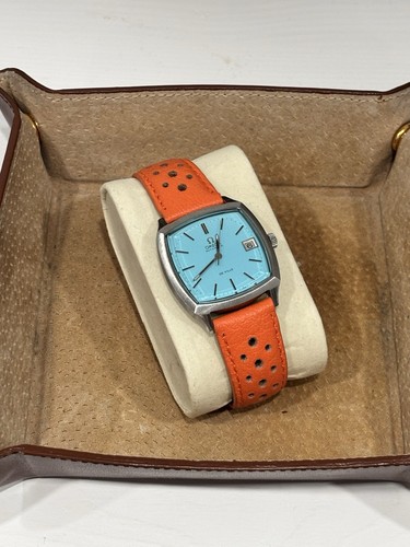 Omega DeVille Automatic Square Watch with Date, Orange Leather Strap | eBay