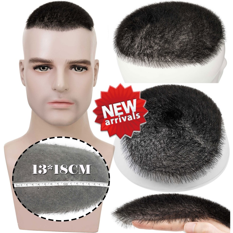 US Mens Toupee Hairpiece PU Skin 100% Human Hair System Replacement Wig ...