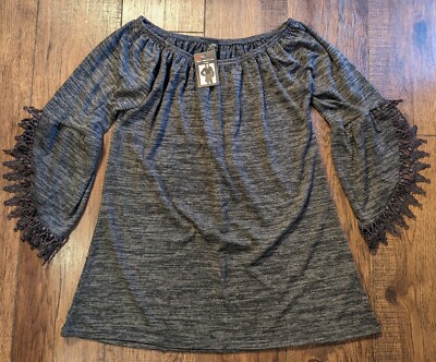Lildy Women's Gray Open Sleeve Lace Tunic Size L-XL NWT Stretchy, Flare ...