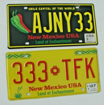 COLORFUL NEW MEXICO LICENSE PLATE PLATES CHILE " AJNY 33 " YELLOW " 333 ...