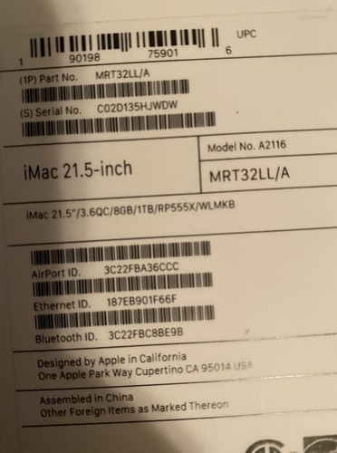 Apple iMac with 21.5in Retina 4K display (1TB HDD, Intel Core i3 8th ...