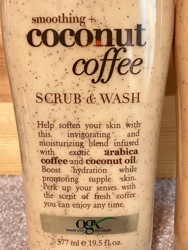2 OGX COCONUT COFFEE Scrub and Wash 19.5oz Smoothing Body Bath Soap ...