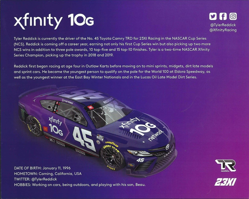 2023 TYLER REDDICK “XFINITY 10G NETWORK 23XI" #45 NASCAR CUP SERIES ...