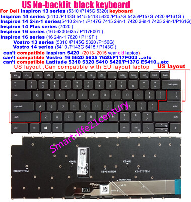 No-backlit Keyboard For Dell Inspiron 5320 5415 5420 5425 P157G 7415 ...