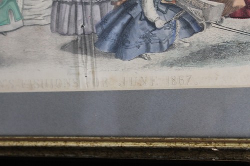 1867 Antique Godey's Fashions Hand-Colored Aquatint Framed Print ...