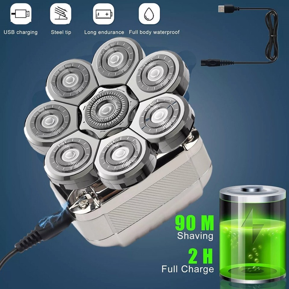 8D 5in1 Rotary Shaver Cordless Hair Trimmer Bald Head Razor Electric ...