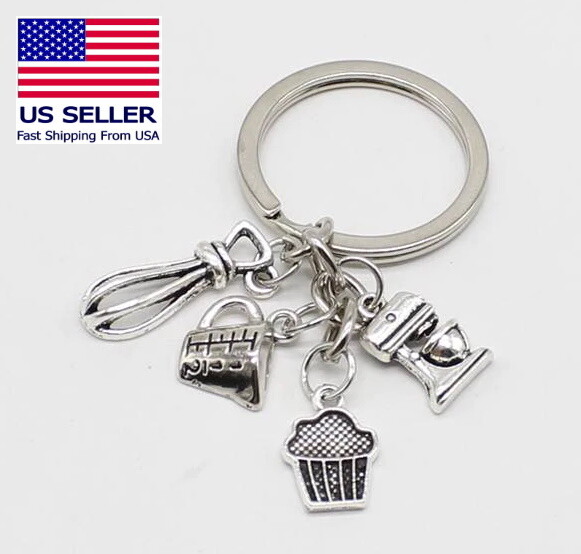Baker Cooking Kitchen Mixer Whisk Cupcake Measuring Cup Charms Keychain ...