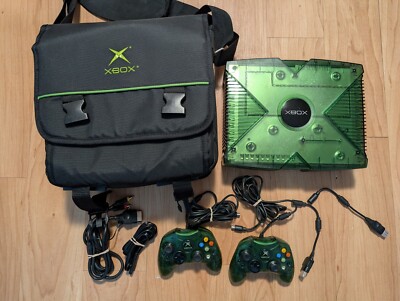 Original Xbox Translucent Green Halo Console with 2 Controllers And ...