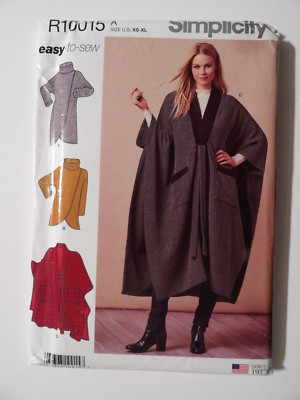 Simplicity R10015 Asymmetric Wrap Turtleneck Sweater, Draped Poncho XS ...