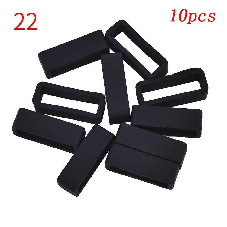 10x Black PVC Rubber Watch Strap Band Keeper Holder Hoop Loop Rings ...