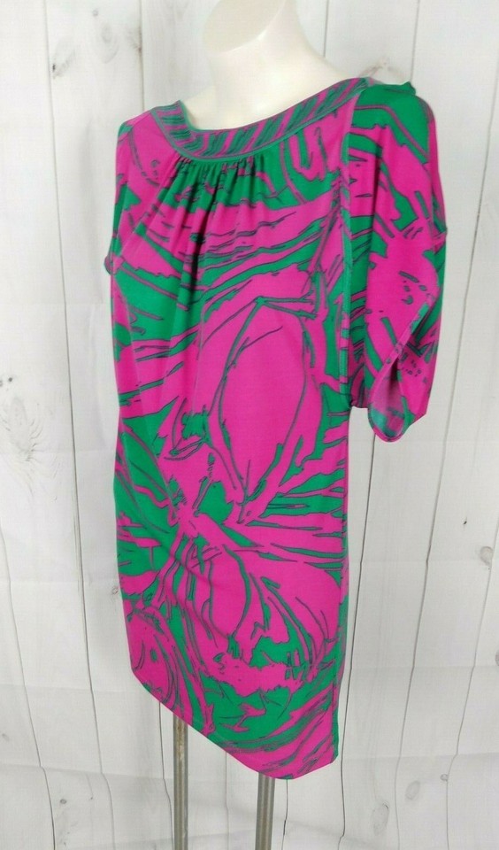 BCBG Max Azria Fuchsia Green Print Short Sleeve Shift Dress - Size XS ...