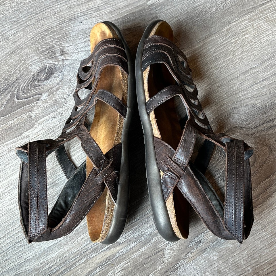 Naot Sara Gladiator Walking Sandals Brown Leather Made in Israel Womens ...