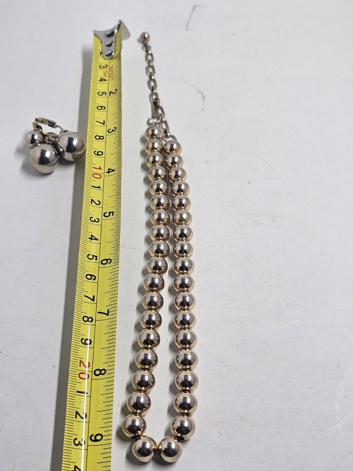 Vintage Silver Tone Graduated Ball Bead Necklace Clip Earring Set 20 ...