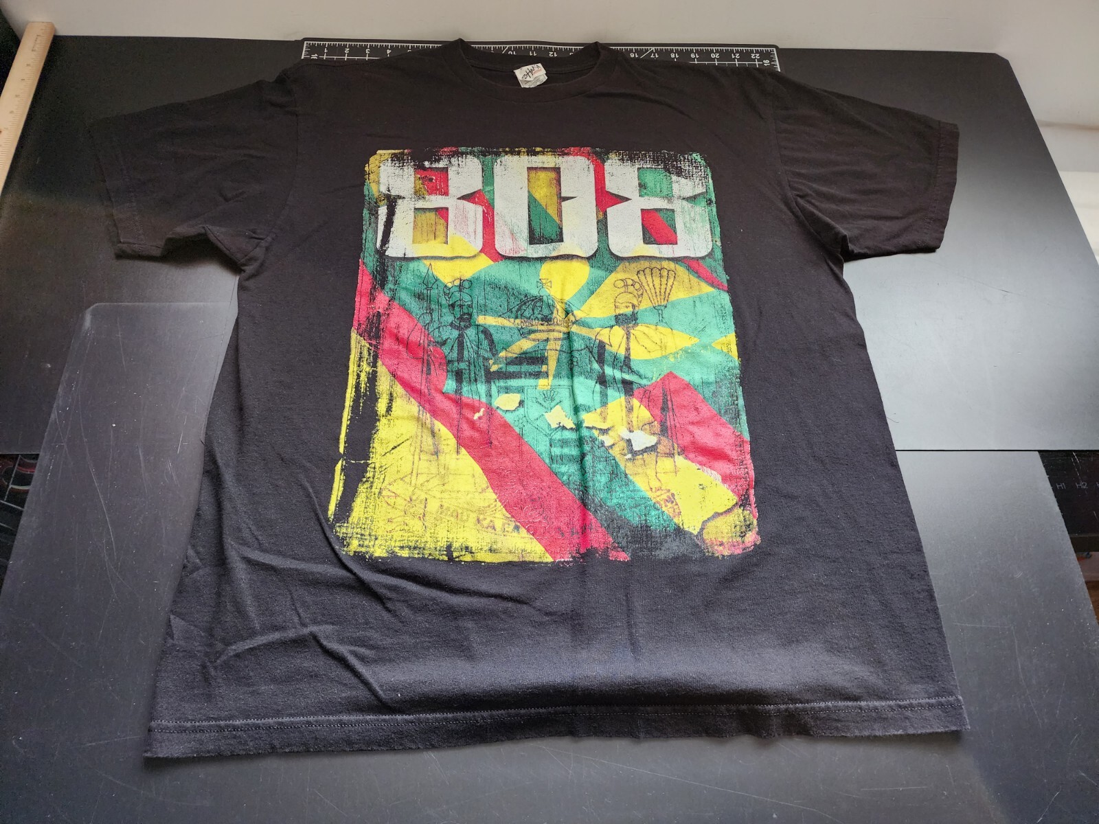 Shaka Active 808 hawaiian flag rasta colors S/S Black… - Gem