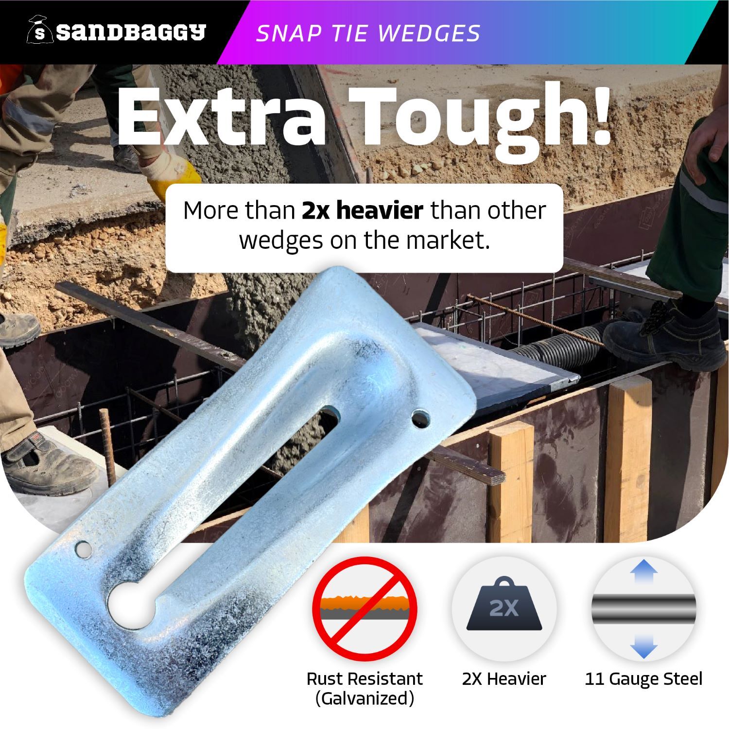 Sandbaggy Galvanized Steel Snap Tie Wedges (2 ⅜" x 6 ⅛") for Concrete ...
