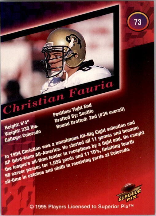 1995 Superior Pix Football Card #73 Christian Fauria | eBay