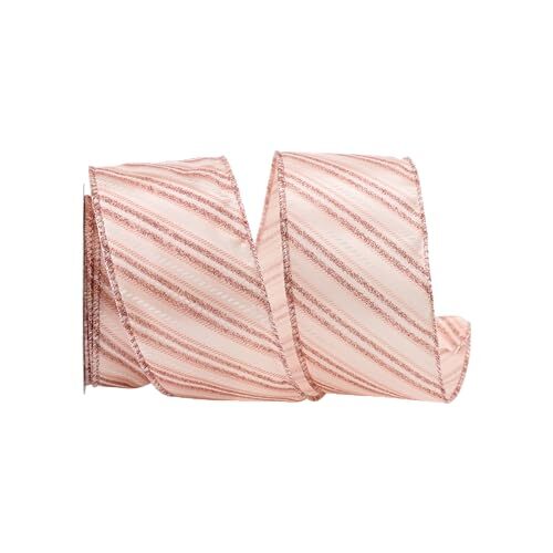Rose Gold Christmas Ribbon Wired 2.5" x 10 Yards Rose Gold Stripe Wired ...